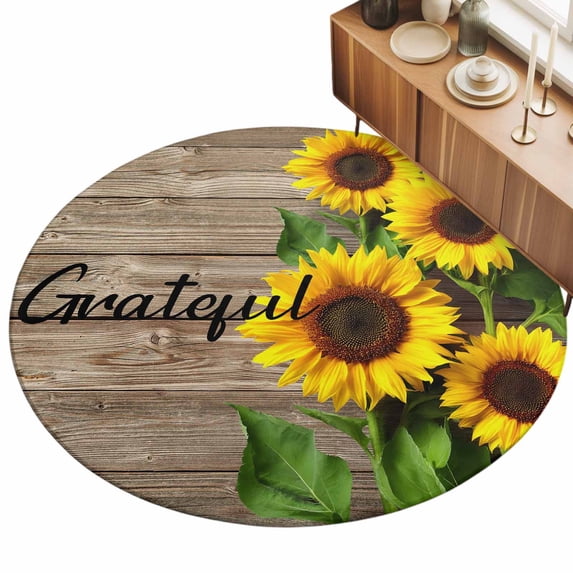 5ft Round Rug Farmhouse Sunflower Grateful Area Rugs for Living Room ...