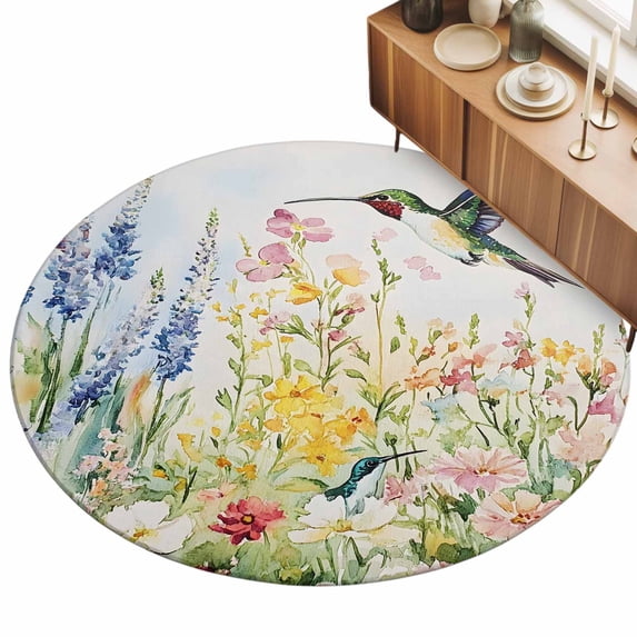 5ft Round Rug Floral Hummingbird Area Rugs for Living Room Bedroom ...