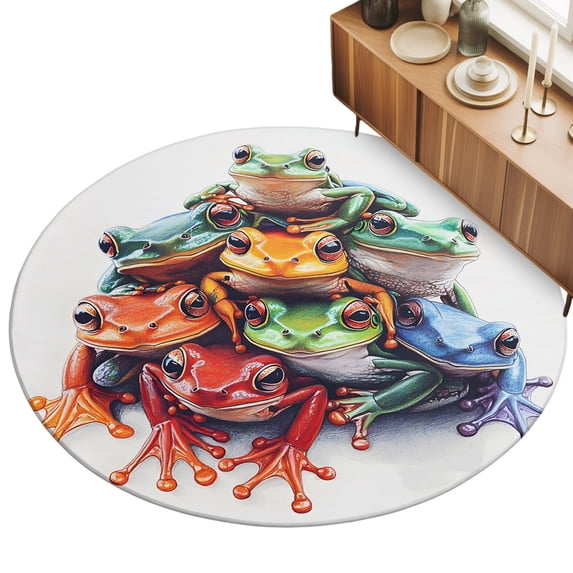 5ft Round Rug Frogs Prints Area Rugs for Living Room Bedroom Washable ...