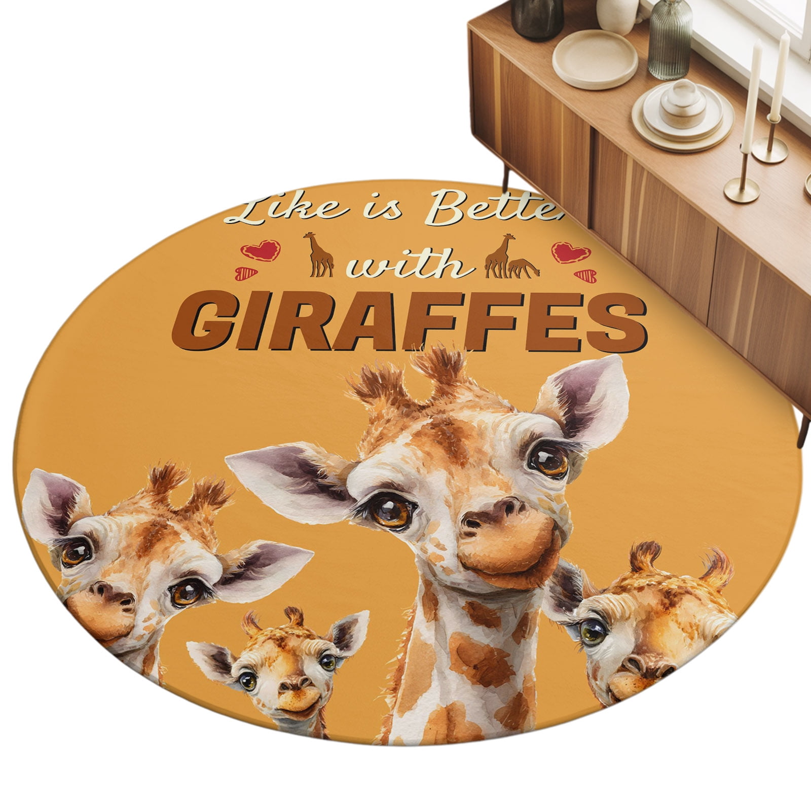 5ft Round Rug Giraffe Area Rugs for Living Room Bedroom Washable Non ...