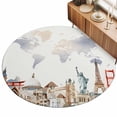 5ft Round Rug Gray Beige Map Area Rugs for Living Room Bedroom Washable ...
