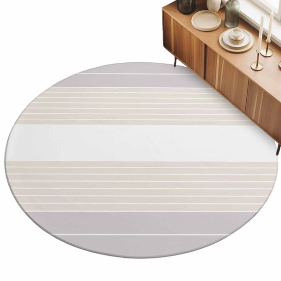 5ft Round Rug Gray Beige Stripe Area Rugs for Living Room Bedroom ...