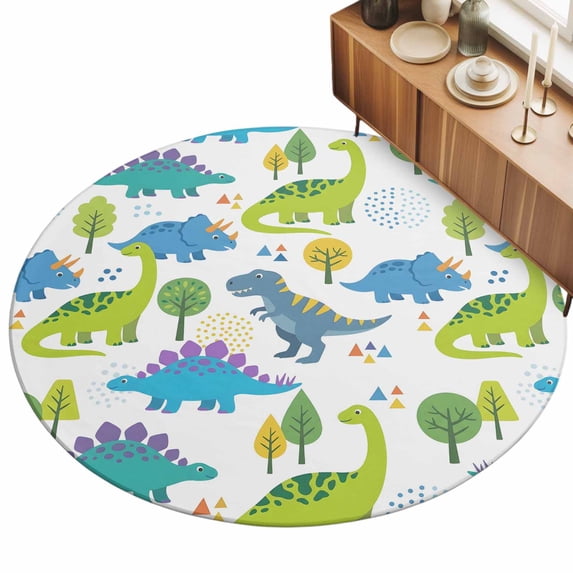 5ft Round Rug Green Blue Dinosaur Area Rugs for Living Room Bedroom ...