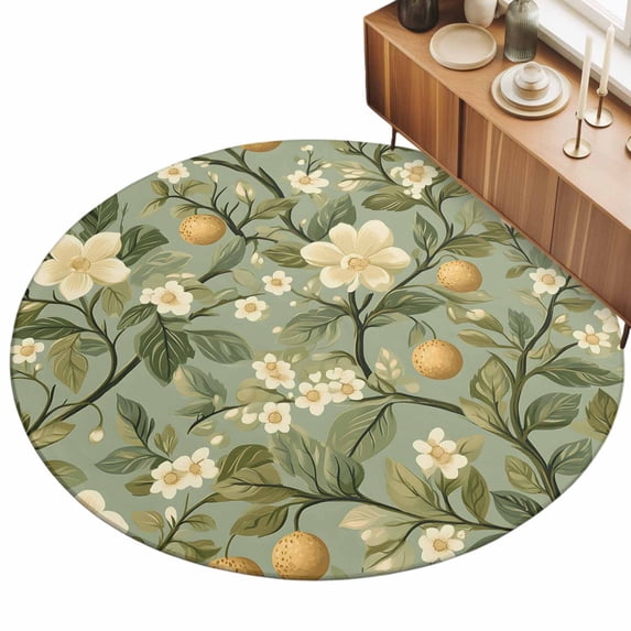 5ft Round Rug Green Botanical Area Rugs for Living Room Bedroom ...