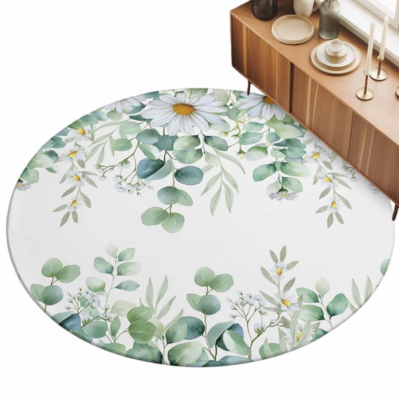 5ft Round Rug Green Eucalyptus Leaves Area Rugs for Living Room Bedroom ...