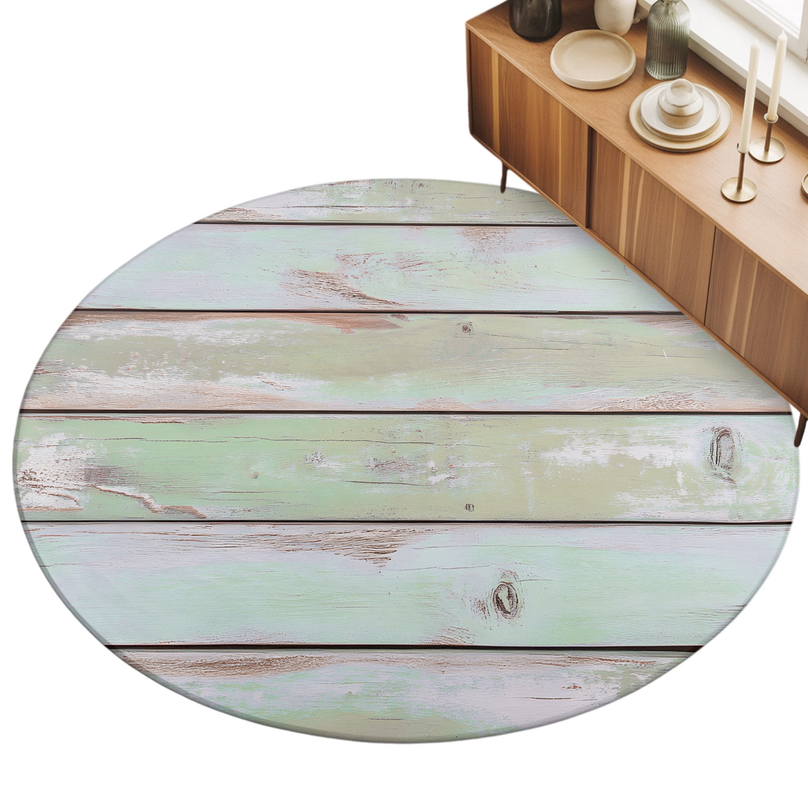 5ft Round Rug Green Grey Wooden Area Rugs for Living Room Bedroom ...