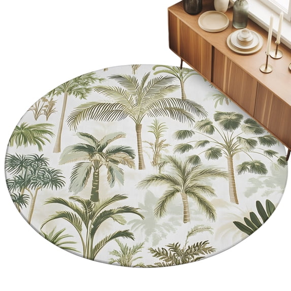5ft Round Rug Green Palm Tree Tropical Area Rugs for Living Room ...