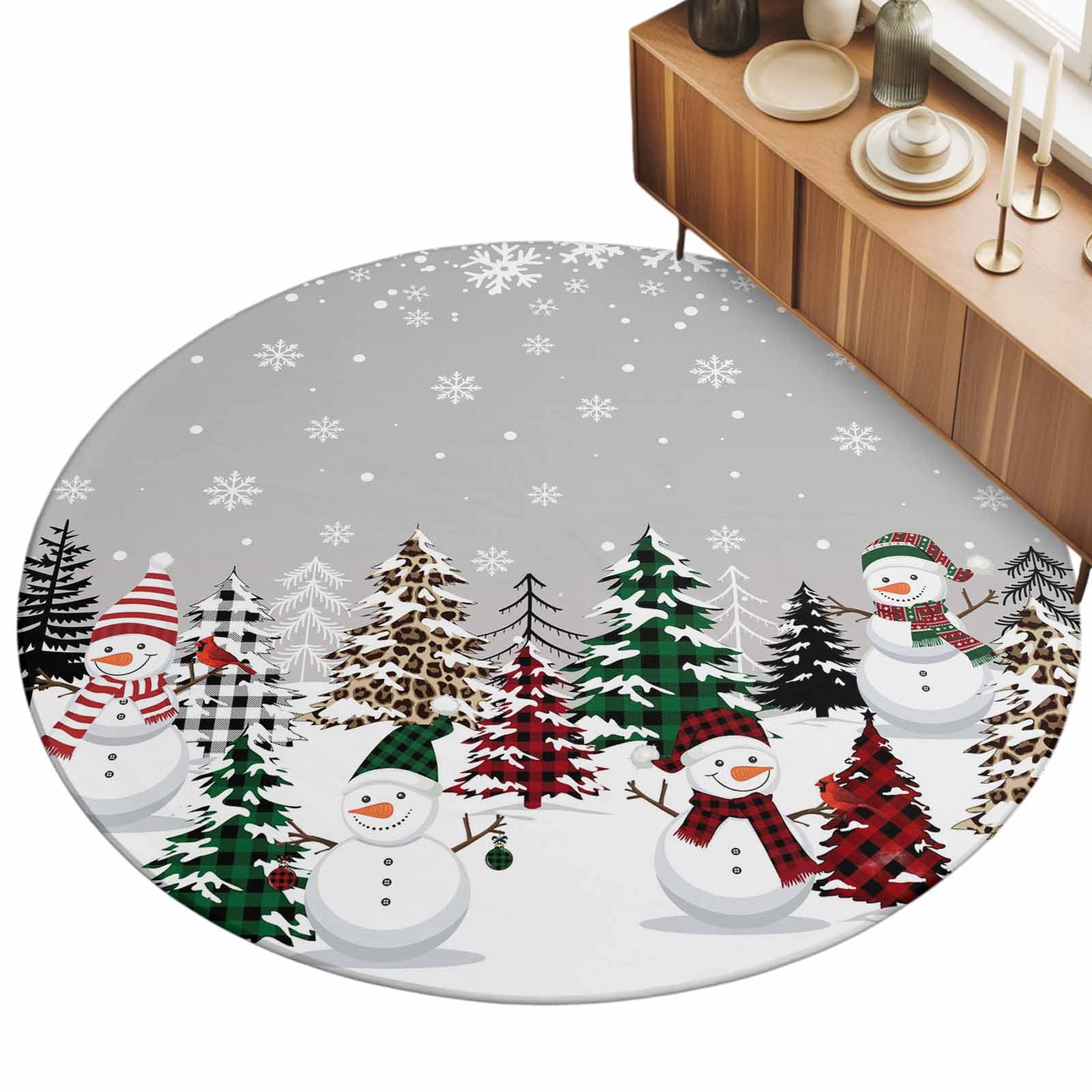 5ft Round Rug Grey Christmas Area Rugs for Living Room Bedroom Washable ...