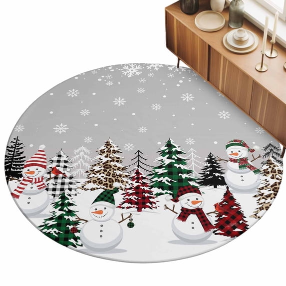5ft Round Rug Grey Christmas Area Rugs for Living Room Bedroom Washable ...