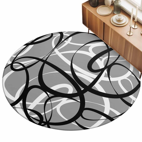 5ft Round Rug Grey Geometric Area Rugs for Living Room Bedroom Washable ...