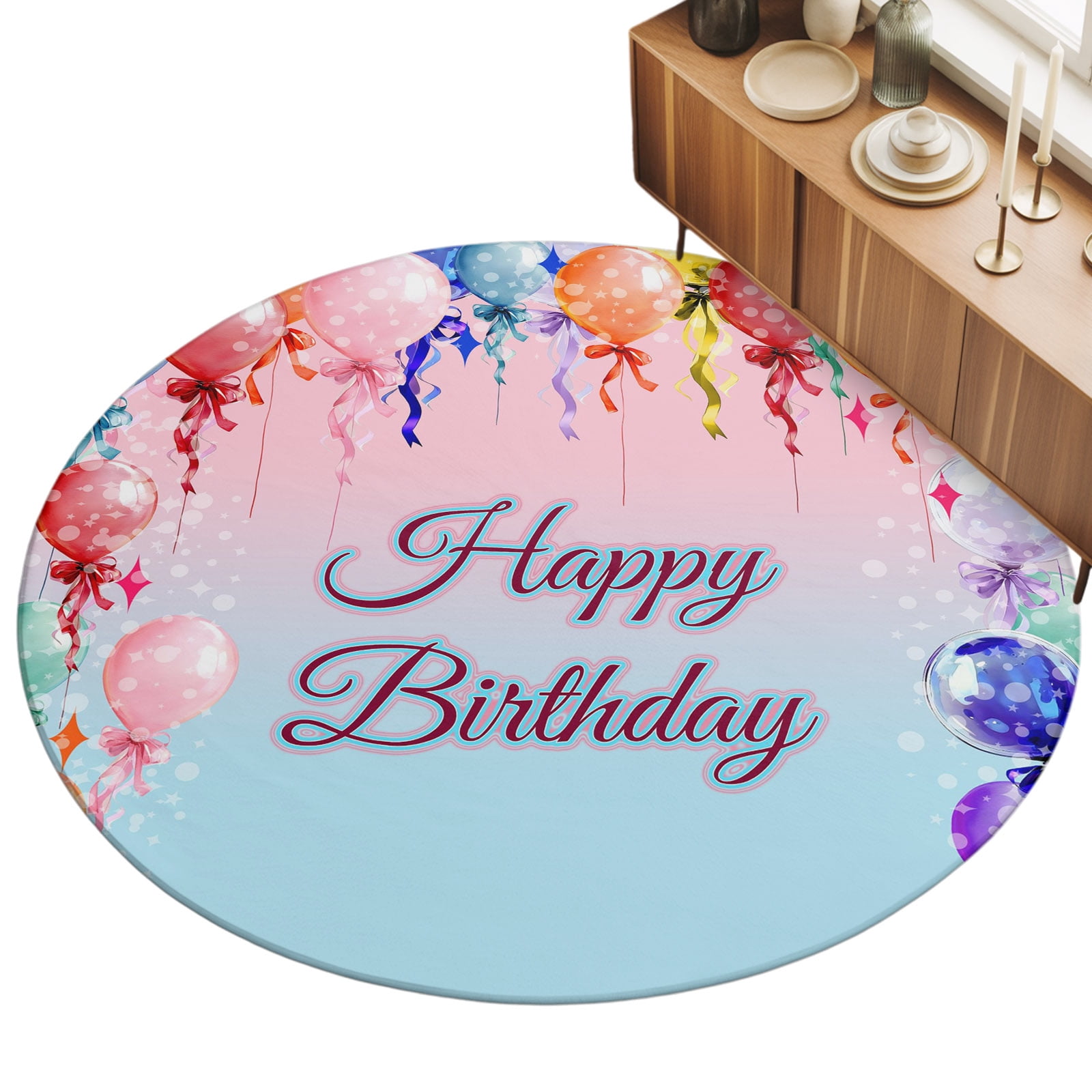 5ft Round Rug Happy Birthday Area Rugs for Living Room Bedroom Washable ...