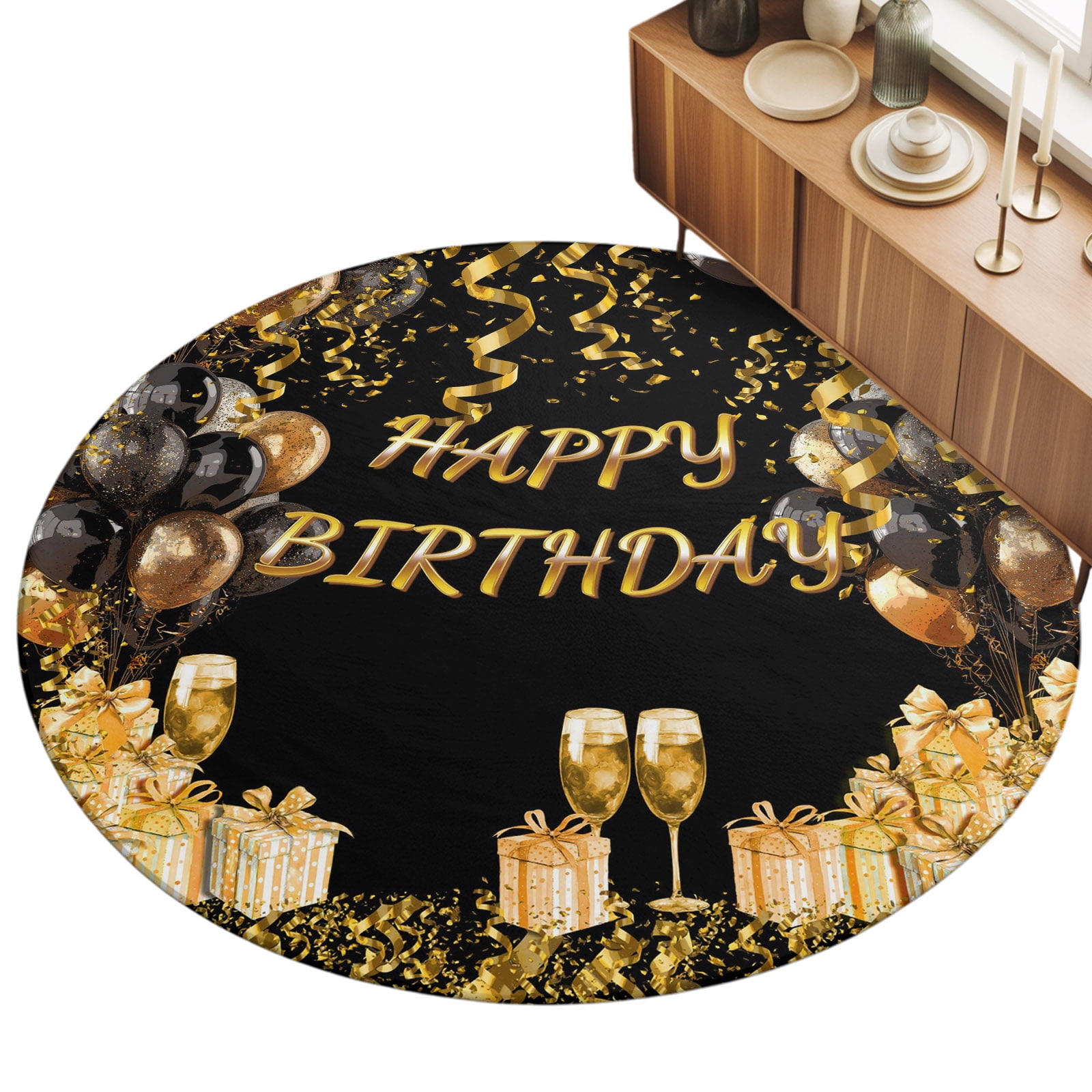 5ft Round Rug Happy Birthday Area Rugs for Living Room Bedroom Washable ...