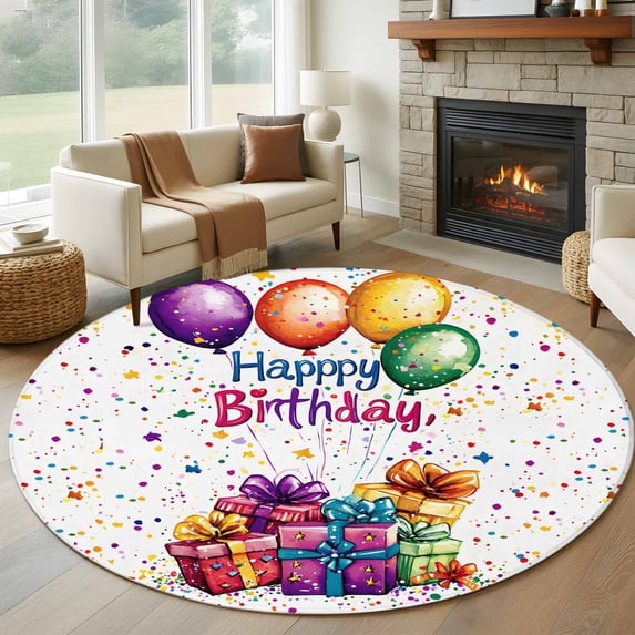 5ft Round Rug, Happy Birthday Non-Skid Rubber Backing Large Area Rugs ...