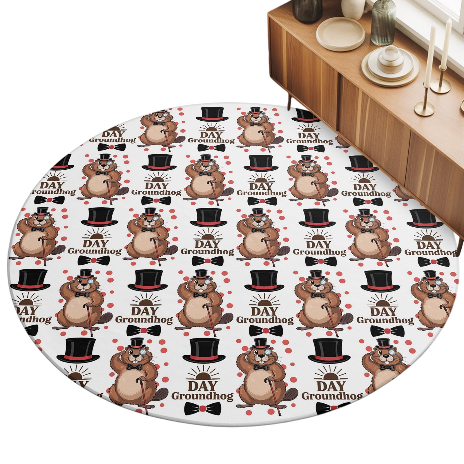 5ft Round Rug Happy Groundhog Day Area Rugs for Living Room Bedroom ...