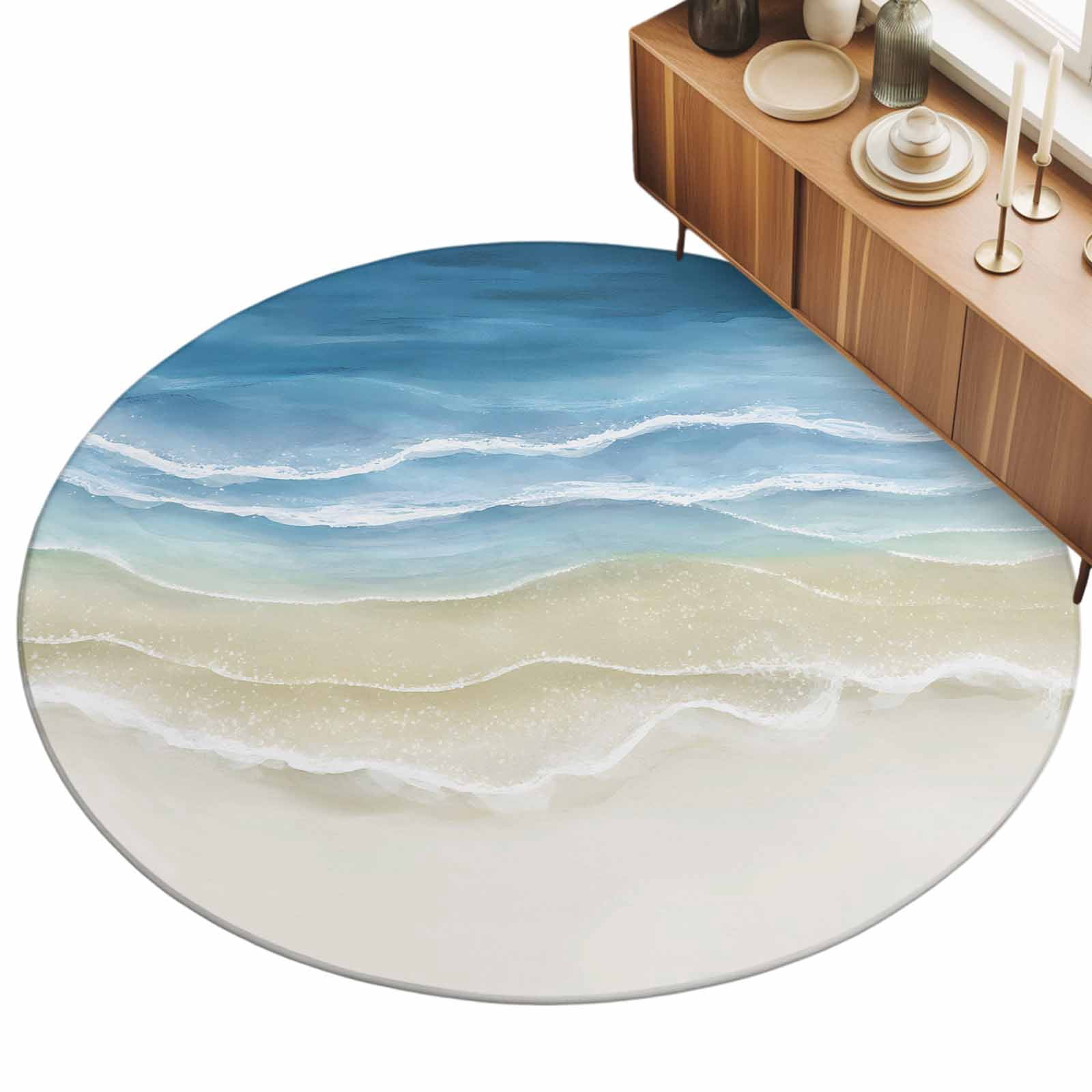 5ft Round Rug Haze Blue Summer Beach Area Rugs for Living Room Bedroom ...