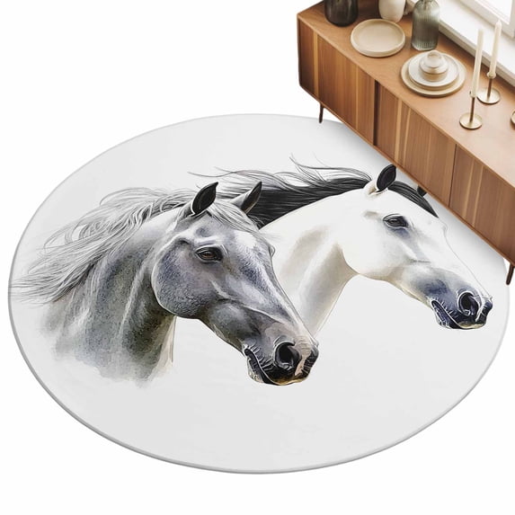 5ft Round Rug Horse Print Area Rugs for Living Room Bedroom Washable ...