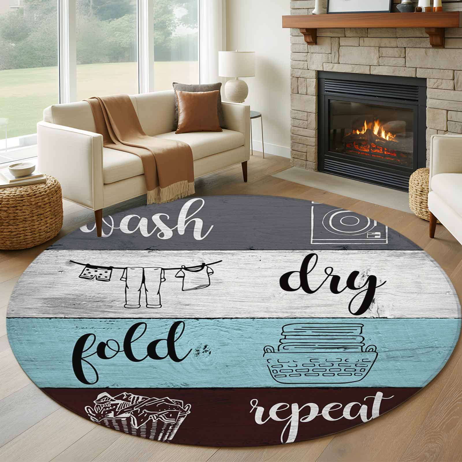 5ft Round Rug, Laundry Room Non-Skid Rubber Backing Large Area Rugs ...