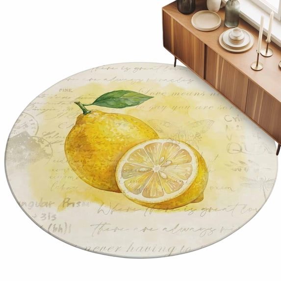 5ft Round Rug Lemon Area Rugs for Living Room Bedroom Washable Non Slip ...