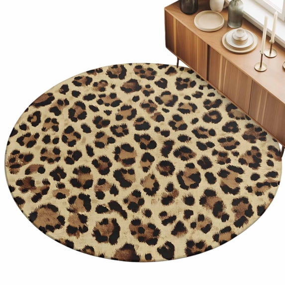 5ft Round Rug Leopard Area Rugs for Living Room Bedroom Washable Non ...