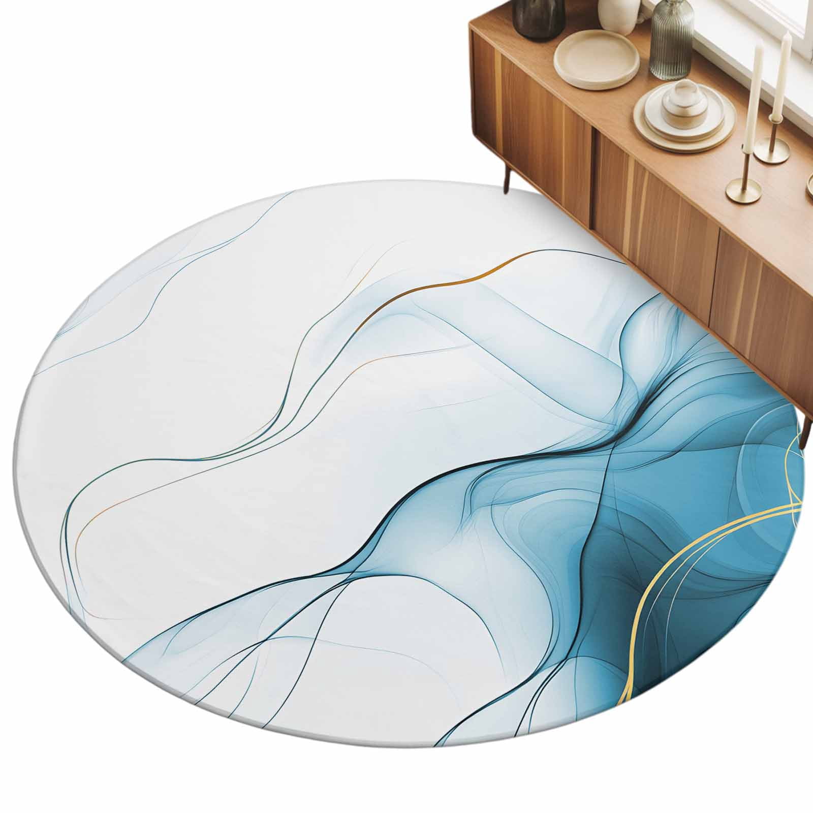 5ft Round Rug Marble Blue Area Rugs for Living Room Bedroom Washable ...