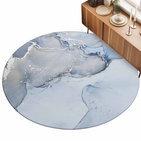 5ft Round Rug Marble Blue Area Rugs for Living Room Bedroom Washable ...