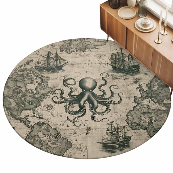 5ft Round Rug Medieval Octopus Area Rugs for Living Room Bedroom ...