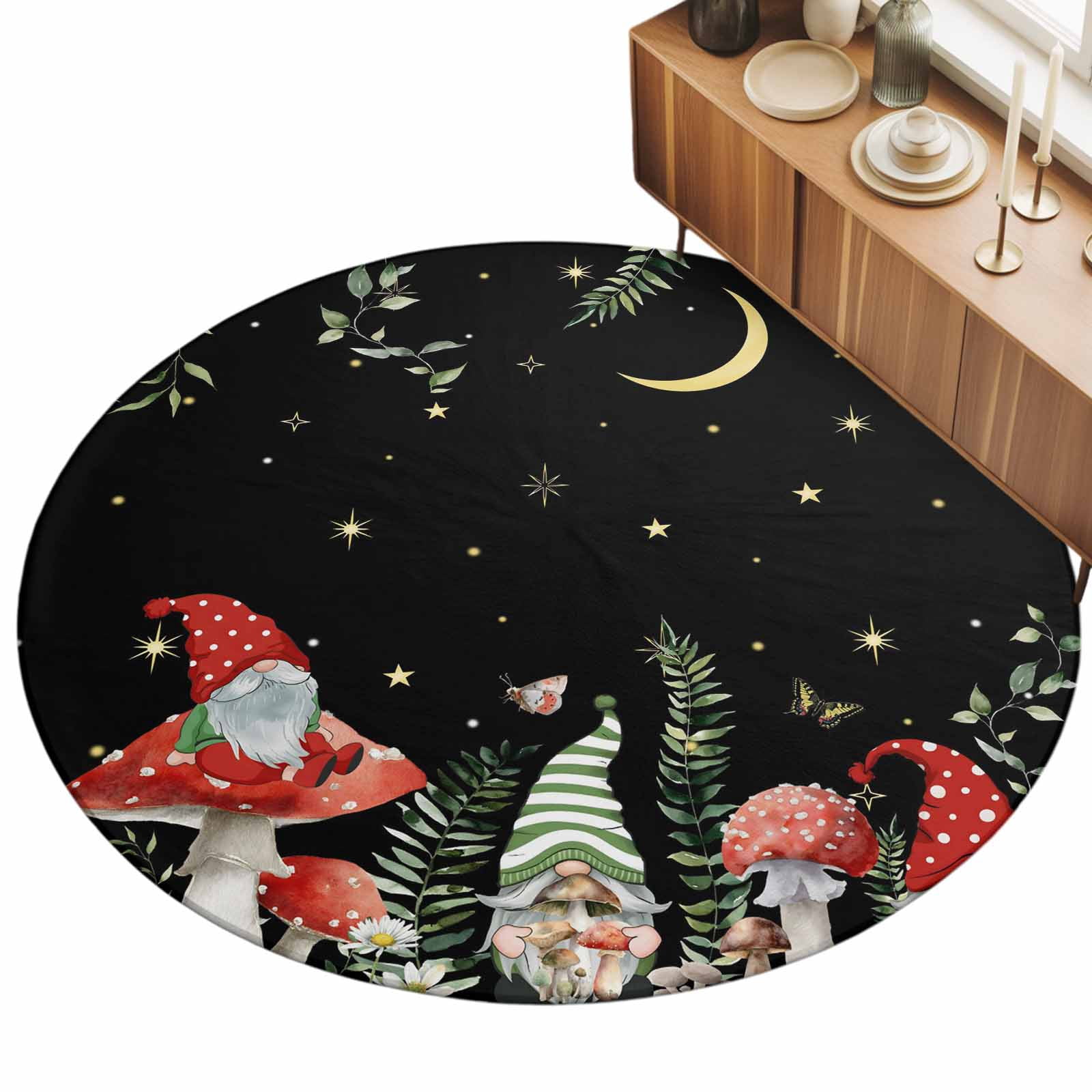 5ft Round Rug Mushroom Area Rugs for Living Room Bedroom Washable Non ...