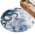 5ft Round Rug Nautical Blue Octopus Area Rugs for Living Room Bedroom ...