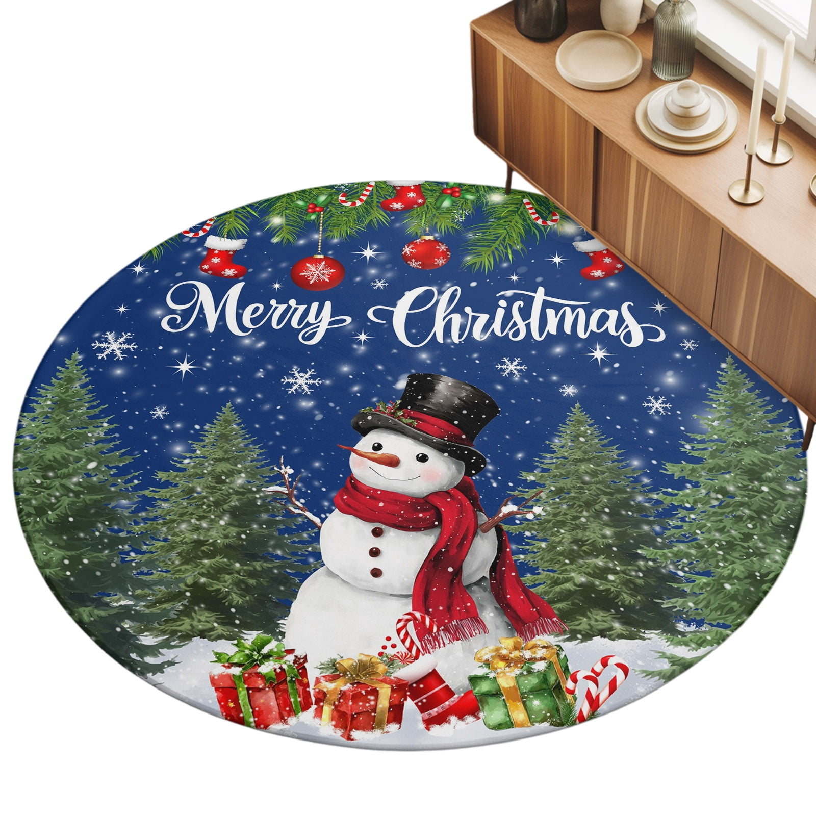 5ft Round Rug Navy Blue Christmas Area Rugs for Living Room Bedroom ...
