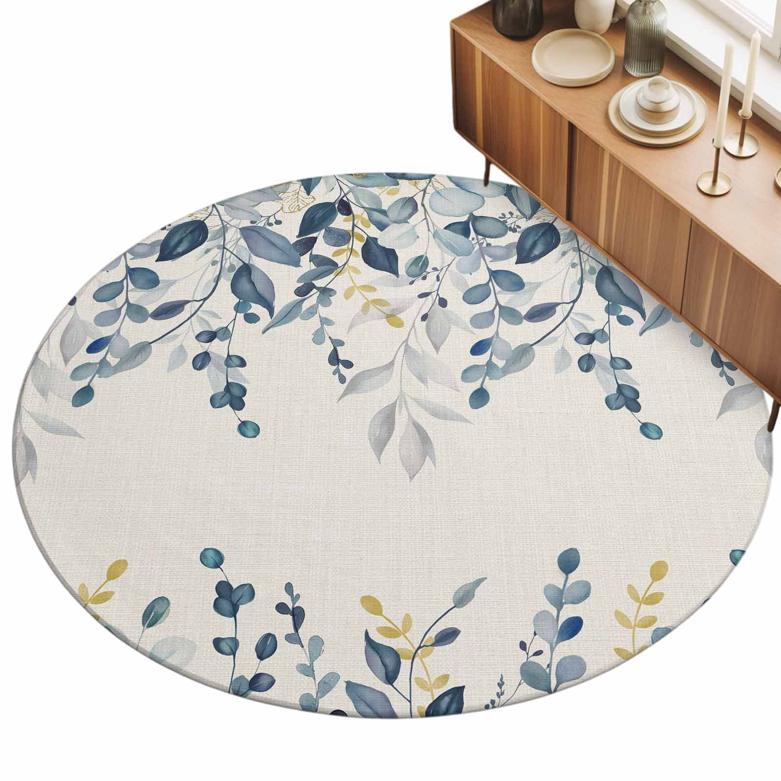 5ft Round Rug Navy Blue Eucalyptus Area Rugs for Living Room Bedroom ...