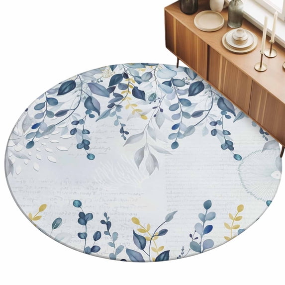 5ft Round Rug Navy Blue Eucalyptus Leaves Area Rugs for Living Room ...