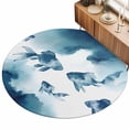 5ft Round Rug Navy Blue Fish Area Rugs for Living Room Bedroom Washable ...