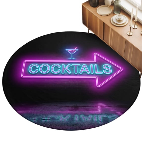 5ft Round Rug Neon Sign Area Rugs for Living Room Bedroom Washable Non ...