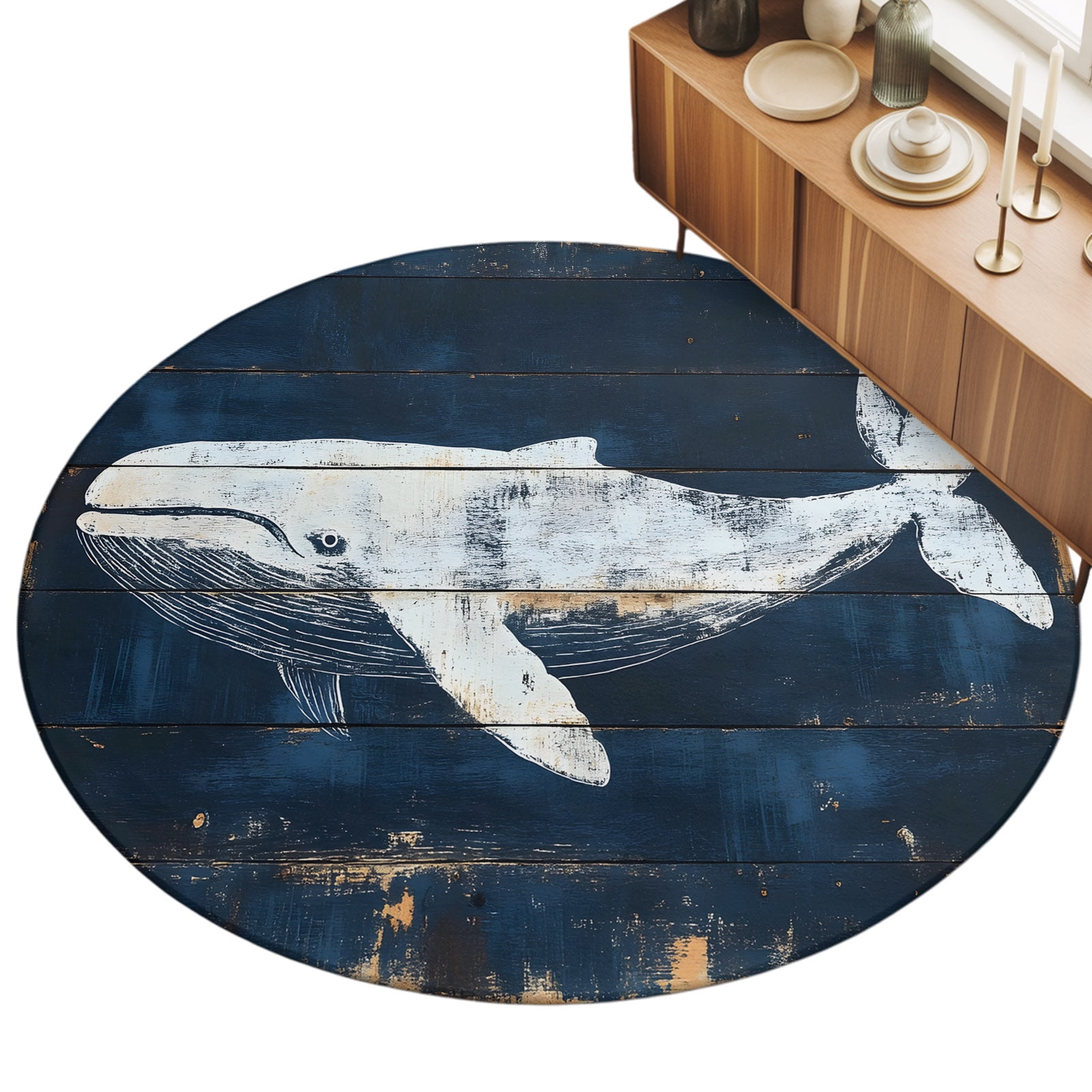 5ft Round Rug Ocean Blue Whale Area Rugs for Living Room Bedroom ...