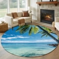 5ft Round Rug, Ocean Non-Skid Rubber Backing Large Area Rugs - Living ...