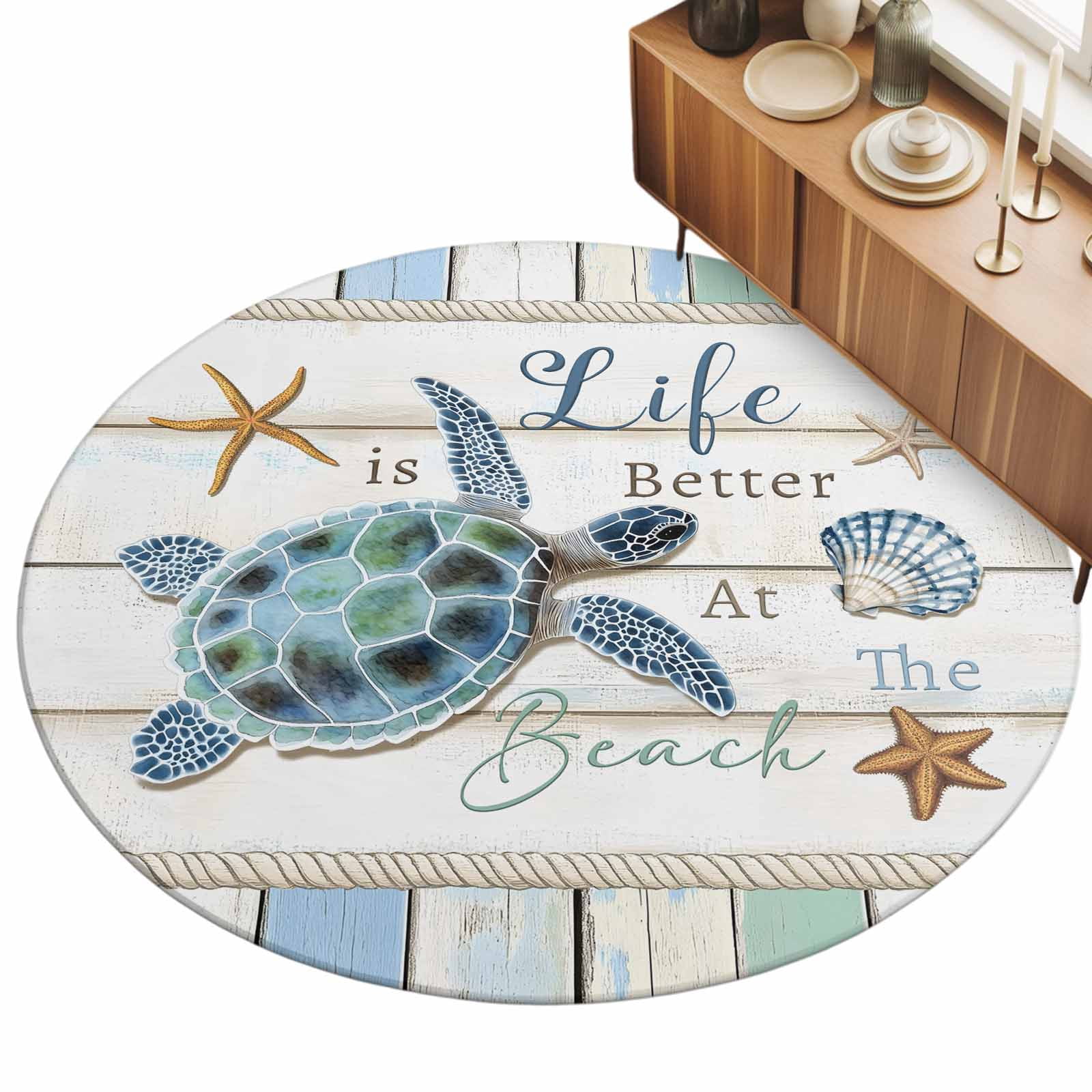 5ft Round Rug Ocean Turtle Area Rugs for Living Room Bedroom Washable ...