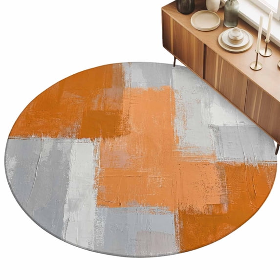 5ft Round Rug Orange Abstract Area Rugs for Living Room Bedroom ...