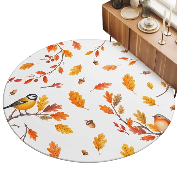 5ft Round Rug Orange Leaves Fall Area Rugs for Living Room Bedroom ...