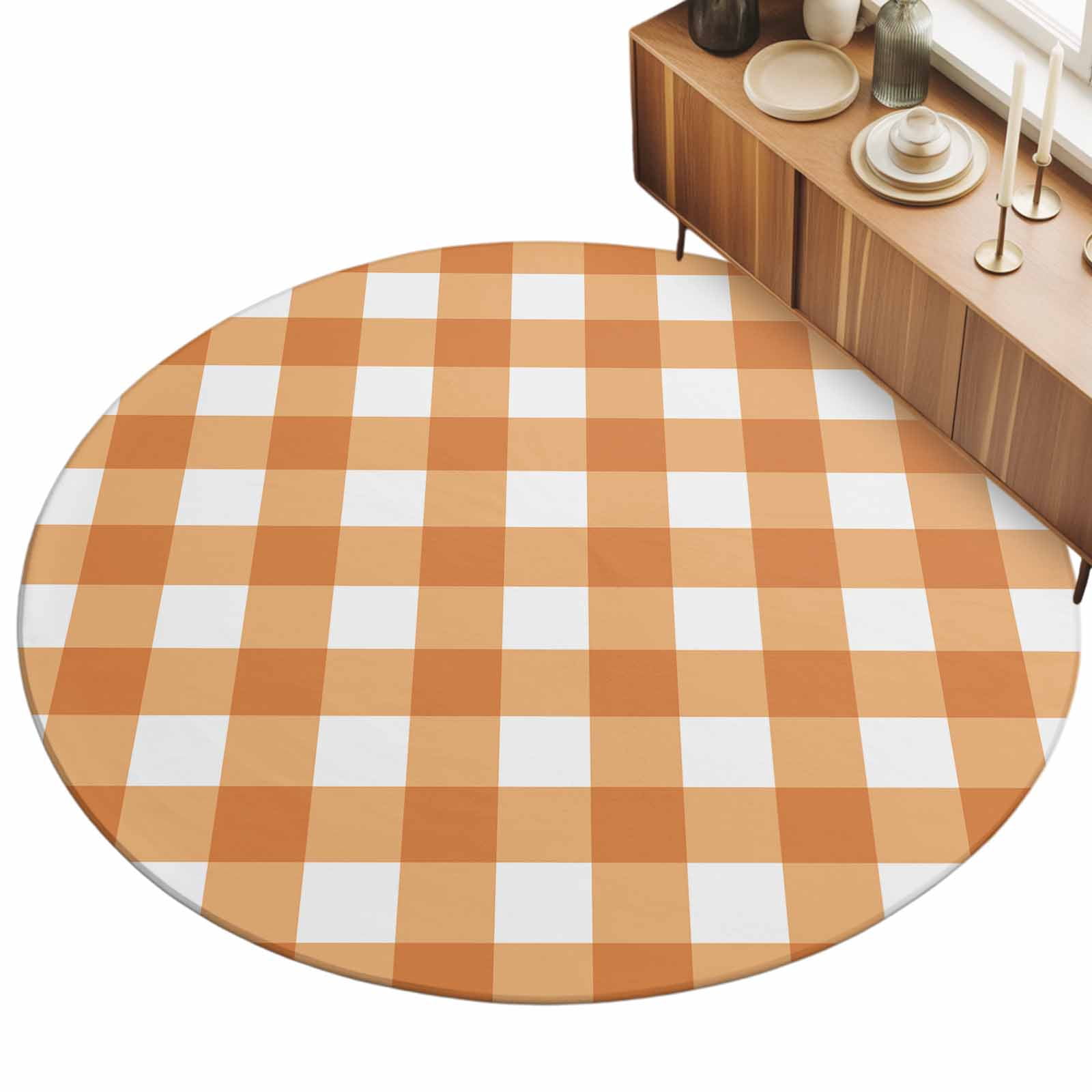 5ft Round Rug Orange Plaid Area Rugs for Living Room Bedroom Washable ...