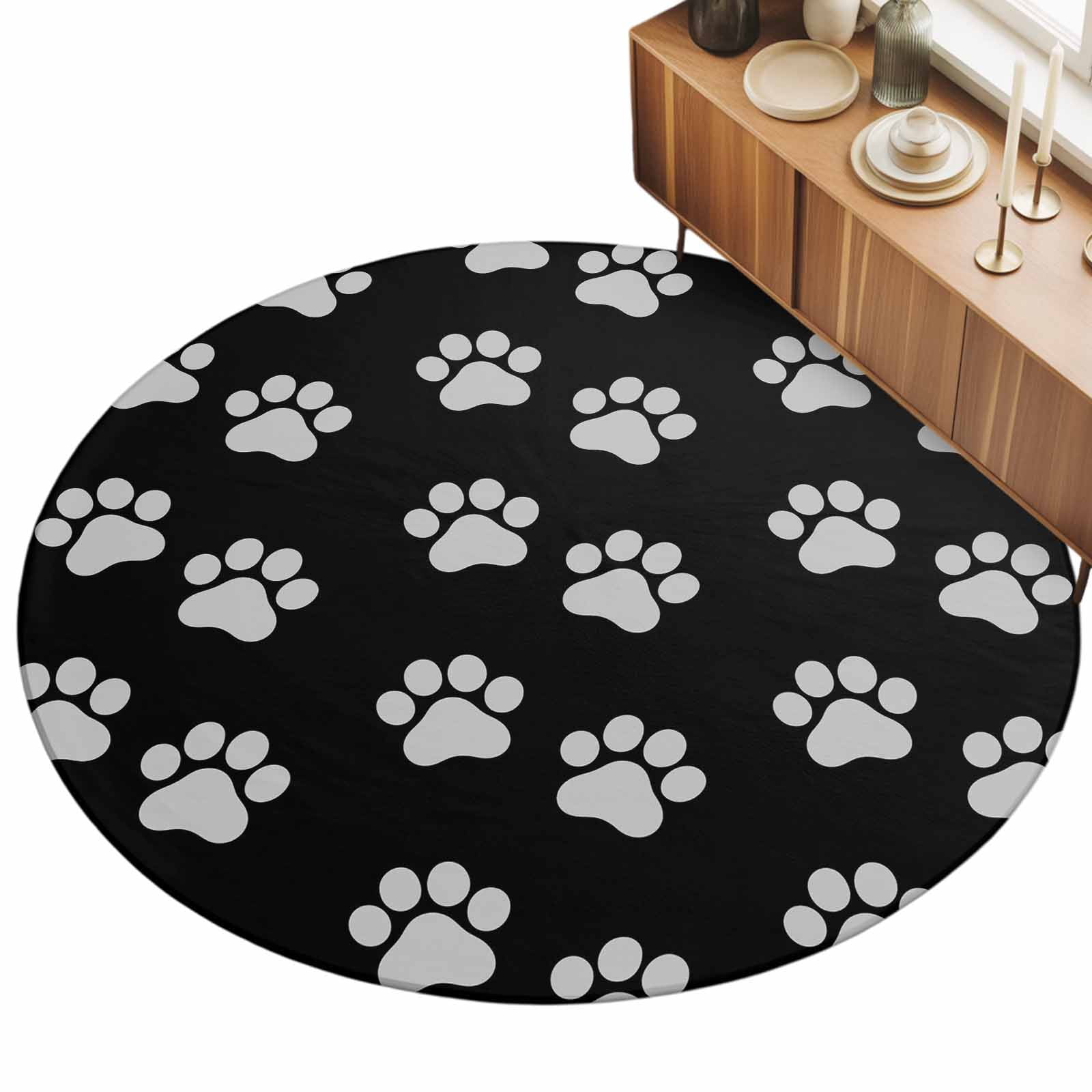 5ft Round Rug Pet Paw Printed Area Rugs for Living Room Bedroom ...