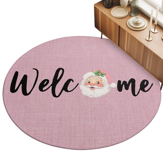 5ft Round Rug Pink Christmas Area Rugs for Living Room Bedroom Washable ...
