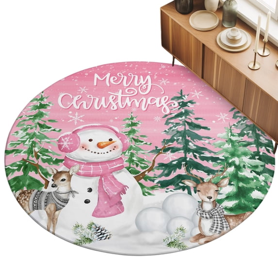 5ft Round Rug Pink Christmas Area Rugs for Living Room Bedroom Washable ...