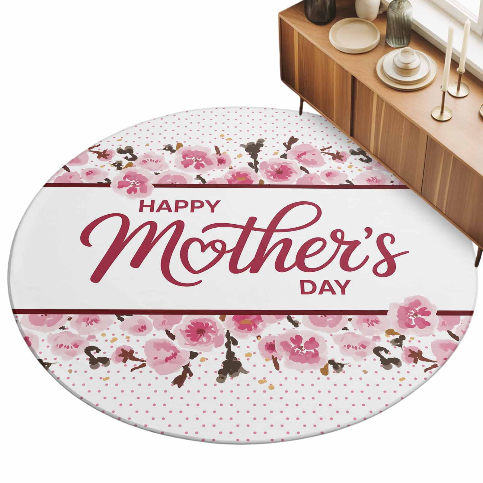 5ft Round Rug Pink Mother's Day Area Rugs for Living Room Bedroom ...