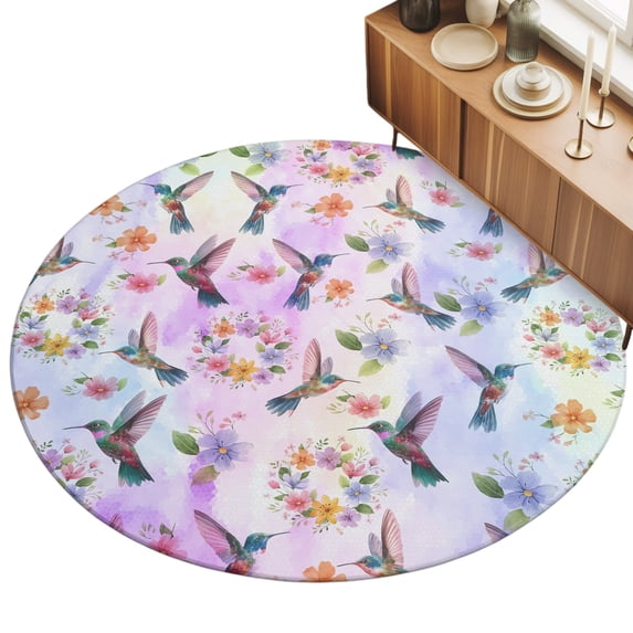 5ft Round Rug Pink Purple Hummingbird Area Rugs for Living Room Bedroom ...