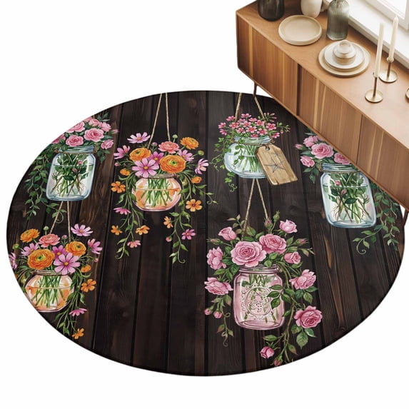 5ft Round Rug Pink Spring Floral Area Rugs for Living Room Bedroom ...