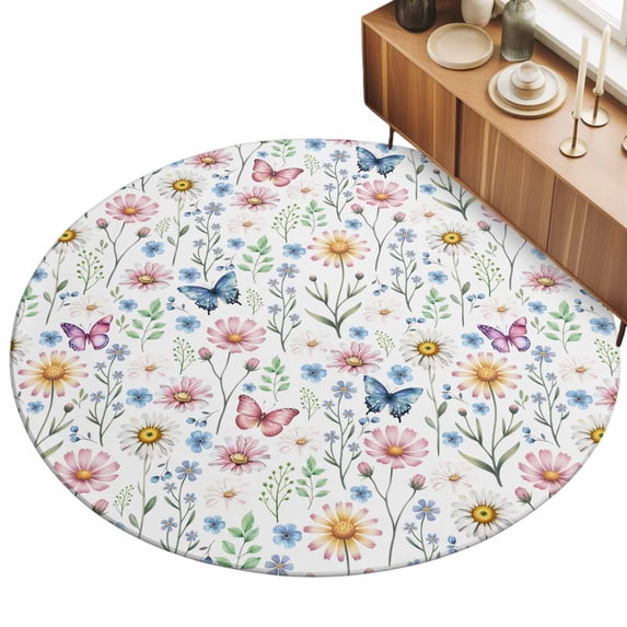 5ft Round Rug Pink Spring Floral Area Rugs for Living Room Bedroom ...
