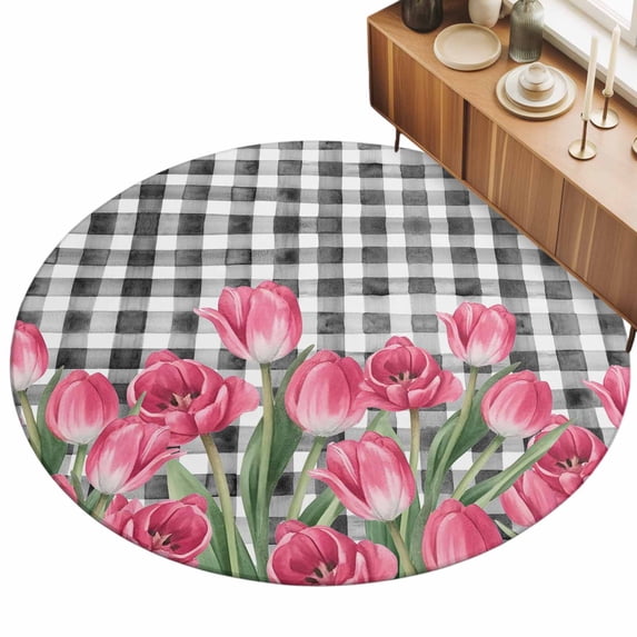 5ft Round Rug Pink Tulip Flowers Area Rugs for Living Room Bedroom ...