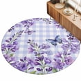 5ft Round Rug Purple Flowers Area Rugs for Living Room Bedroom Washable ...