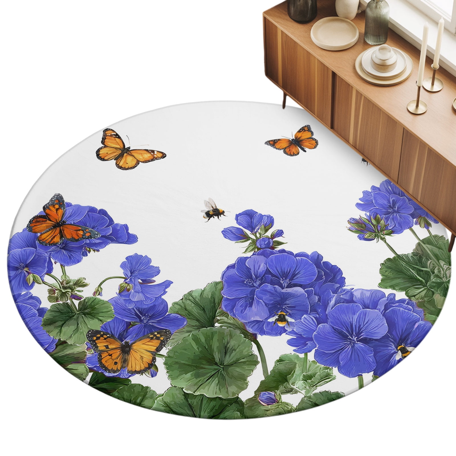 5ft Round Rug Purple Spring Floral Area Rugs for Living Room Bedroom ...