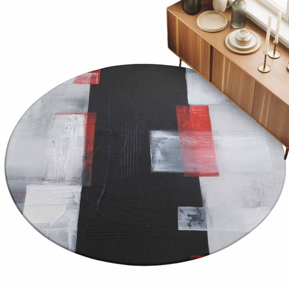 5ft Round Rug Red Black Modern Area Rugs for Living Room Bedroom ...